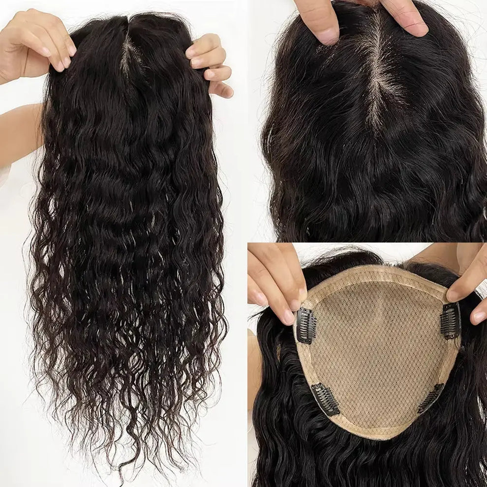 Premium Curly Mono Base Hair Toppers Human Hair for Women - VIVACROWN
