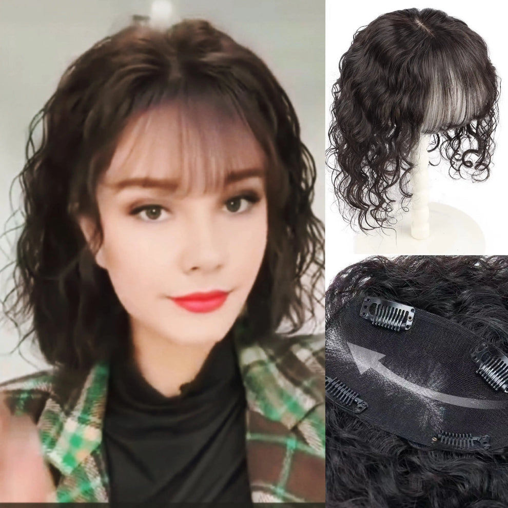 Full Hand tied Base Curly Wavy Human Hair Toppers Clip in Topper for ...