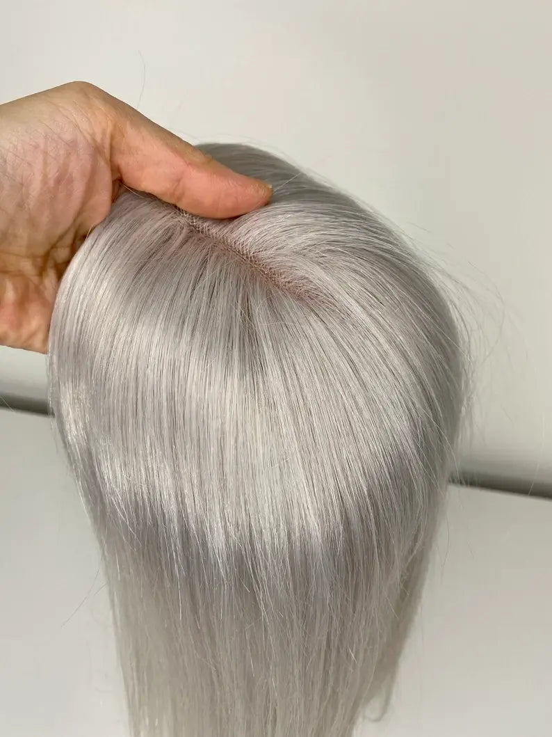 White Forehead Grey Human Hair Topper for Women - VIVACROWN