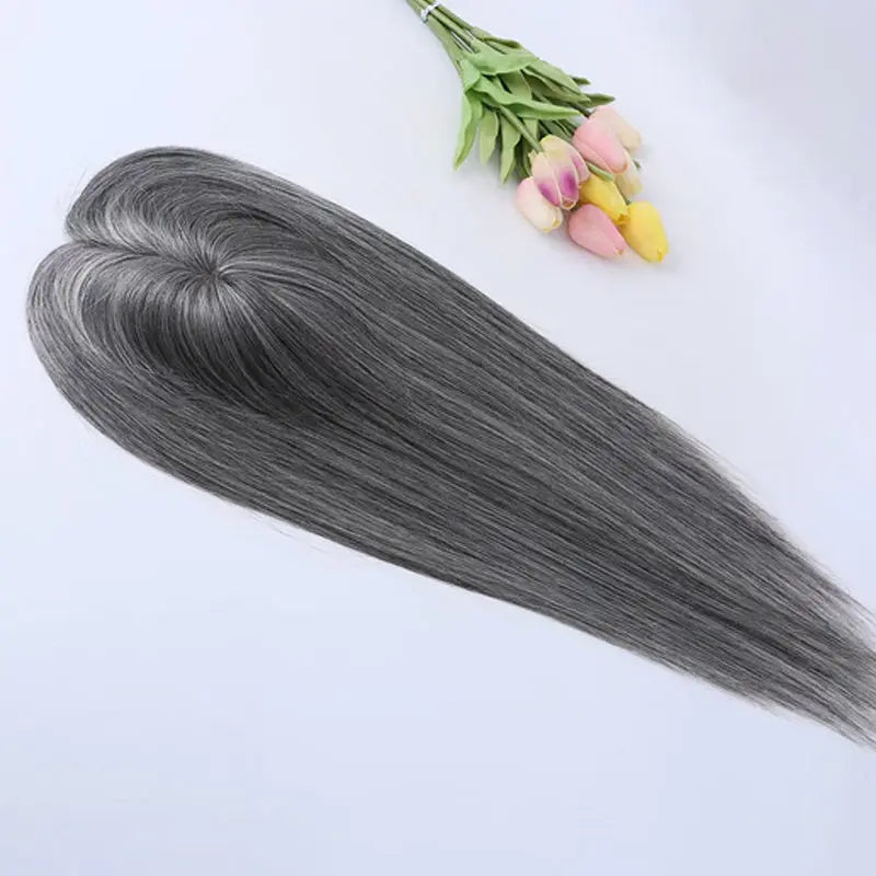 Salt and Pepper Hand tied Mono Base Remy Human Hair Topper For – VIVACROWN